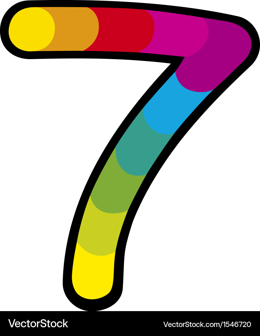 Lucky seven with rainbow cartoon Royalty Free Vector Image