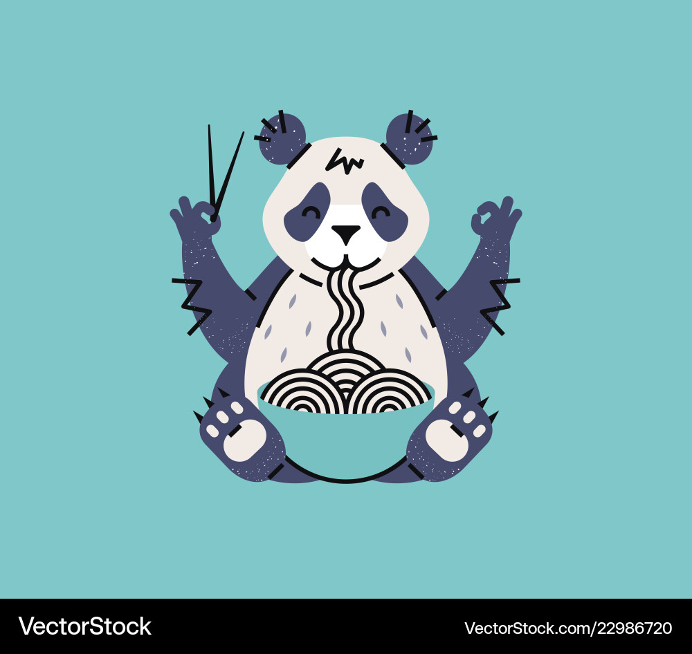 Panda eating noodles with chopsticks Royalty Free Vector