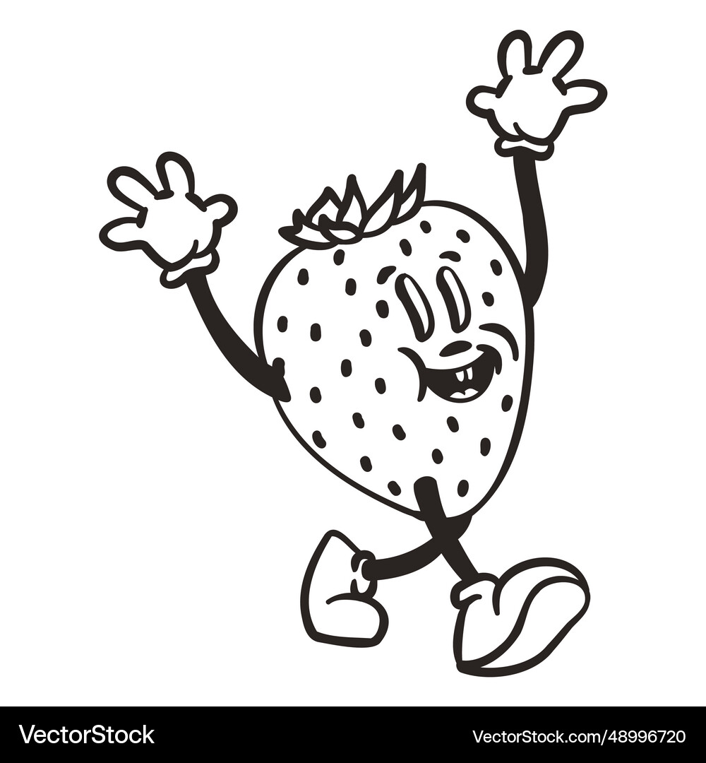 Retro cartoon stroke strawberry character Vector Image
