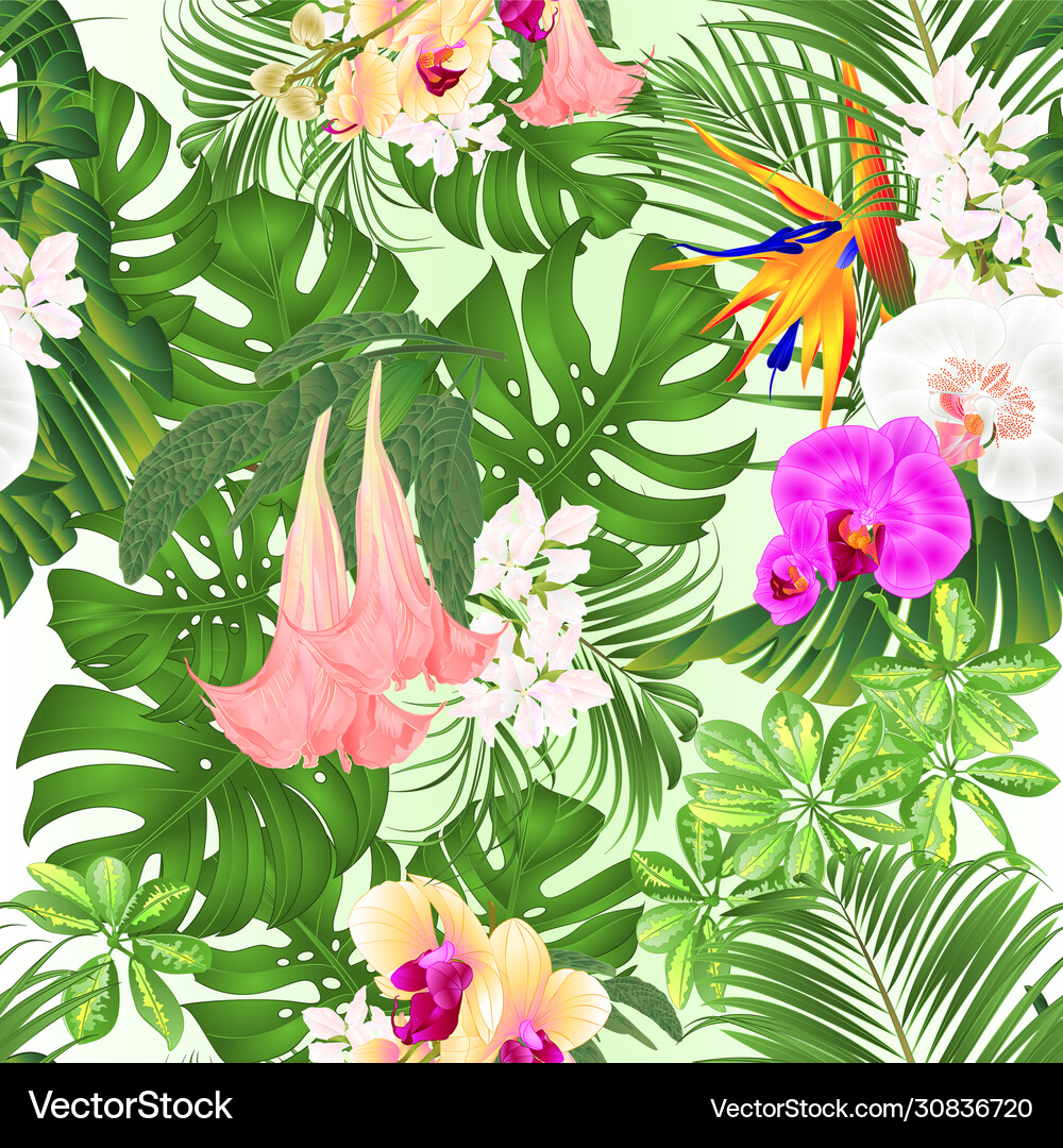 Seamless texture tropical flowers yellow white Vector Image