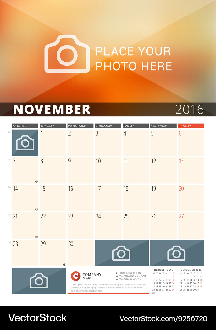 Wall calendar planner for 2016 year design print Vector Image