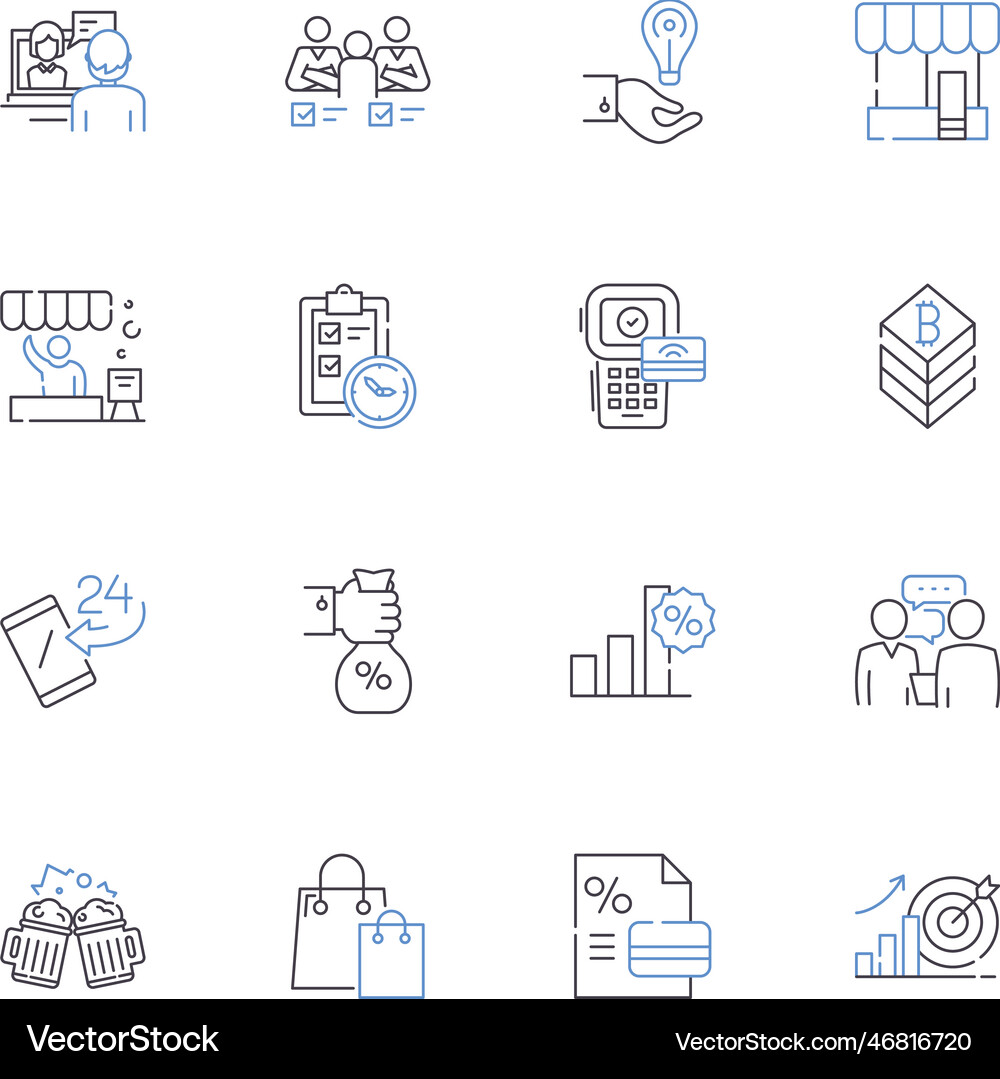 Wealth line icons collection prosperity Royalty Free Vector