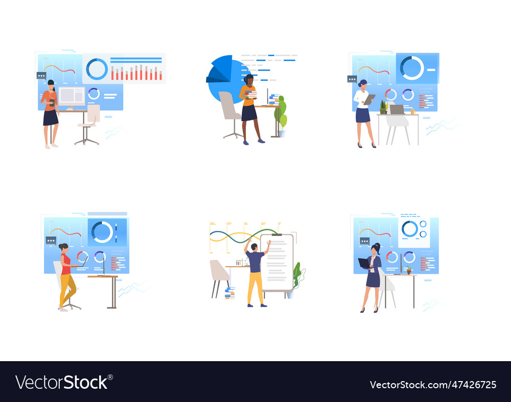 Analyzing report set Royalty Free Vector Image