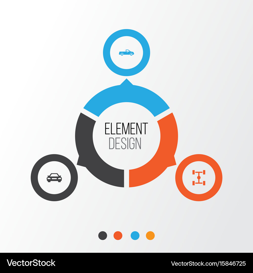 Automobile icons set collection wheelbase Vector Image