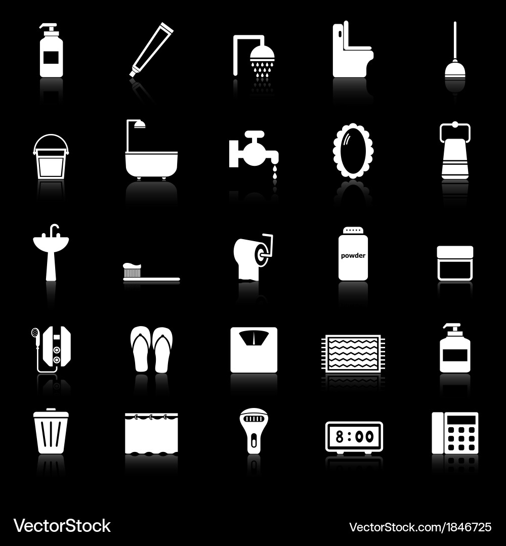 Bathroom icons with reflect on black background Vector Image