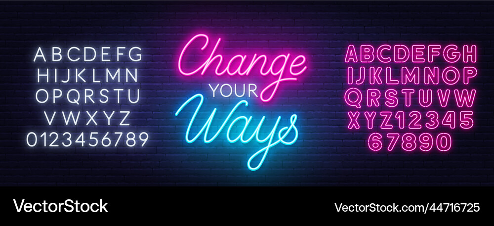 Change your ways neon quote on brick wall Vector Image