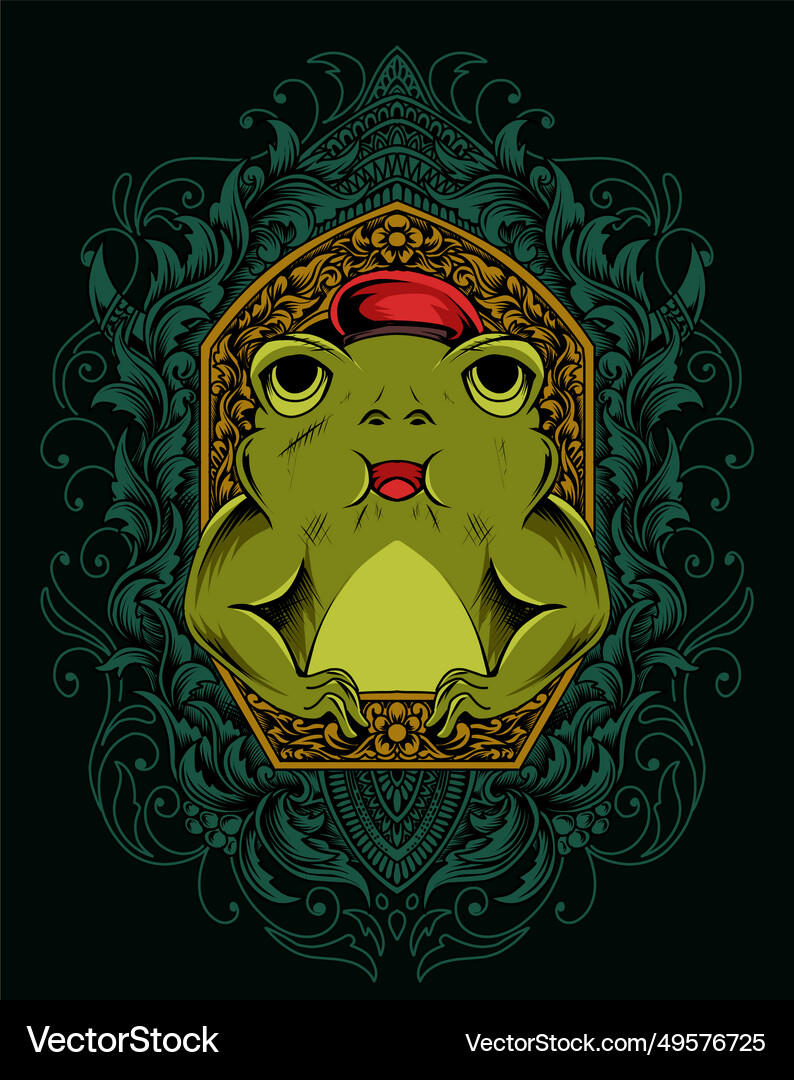 Cubby frog on vintage engraving ornament Vector Image
