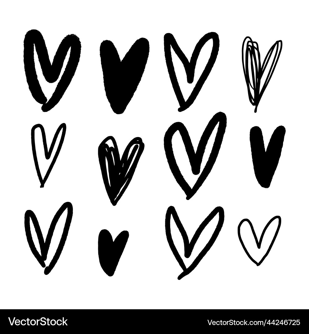 Hand drawn doodle hearts set black spray can Vector Image