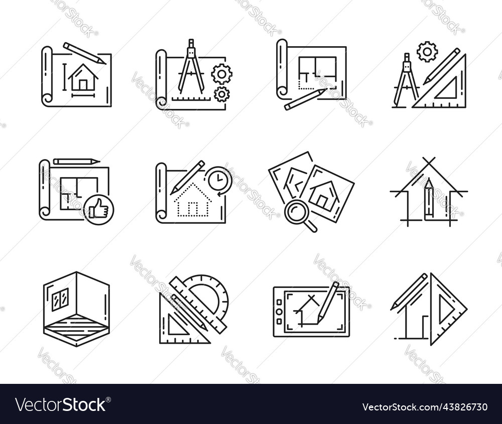 Architect development and interior design icons Vector Image