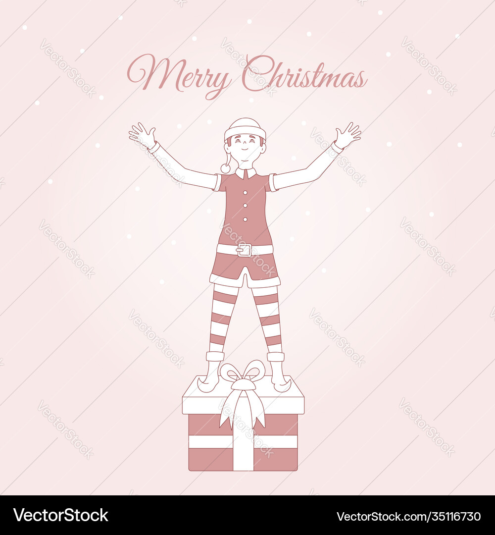 Christmas elf and gift merry happy Royalty Free Vector Image