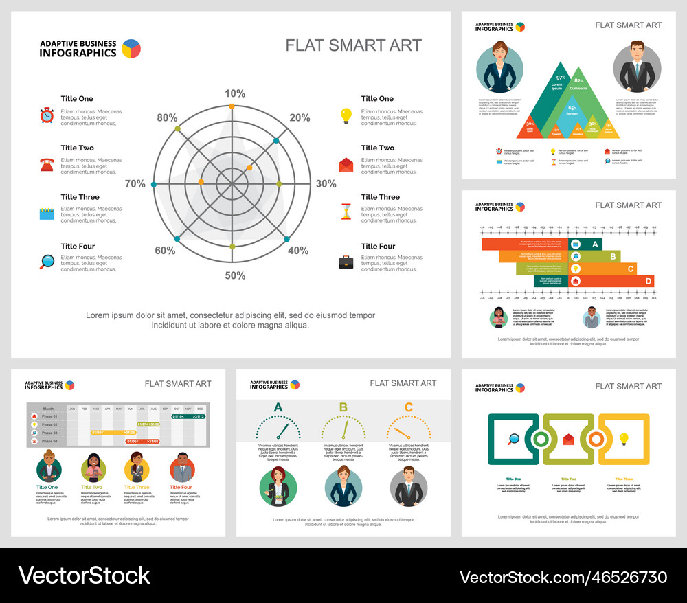 Colorful diagrams set for presentation slide Vector Image