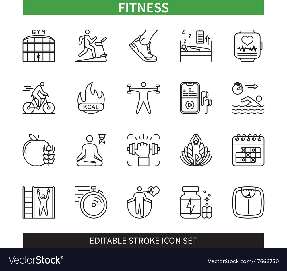Fitness Editable Stroke Icon Set Royalty Free Vector Image