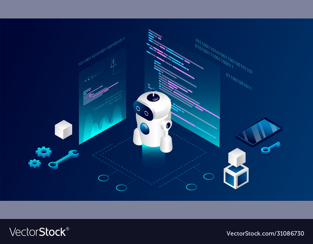 Isometric 3d robotics courses concept modern Vector Image