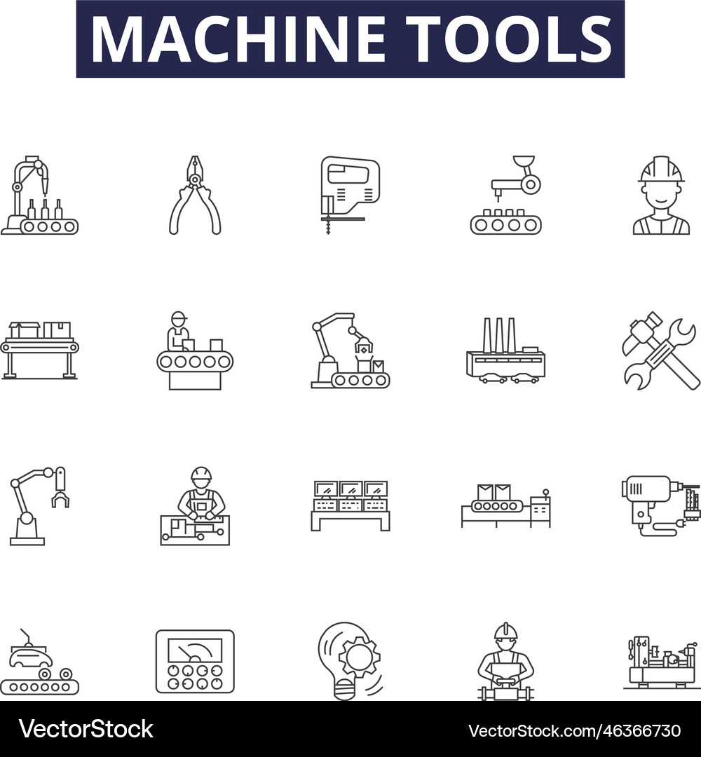Machine tools line icons and signs turning Vector Image