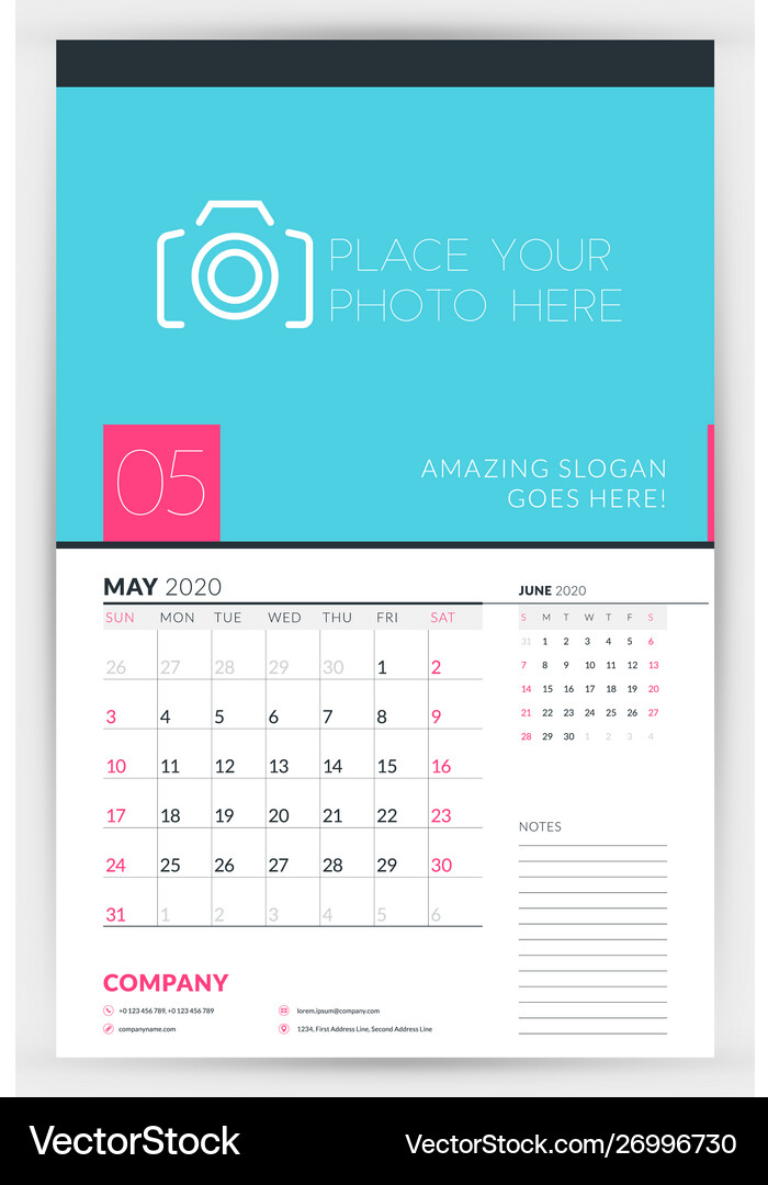 Wall calendar planner template for may 2020 week Vector Image