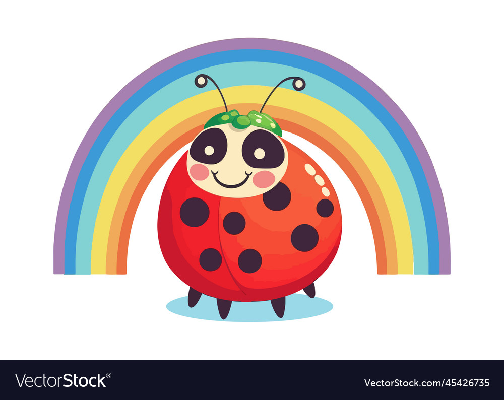 Cute ladybug character and rainbow Royalty Free Vector Image