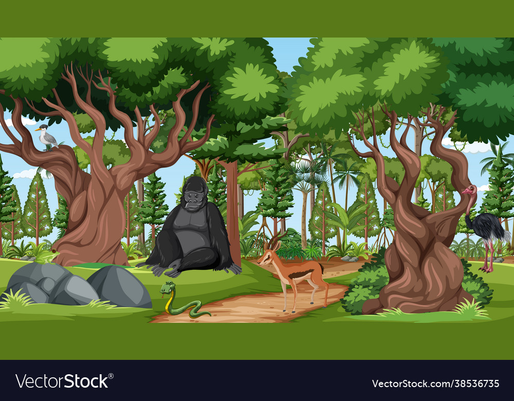 Forest scene with different wild animals Vector Image