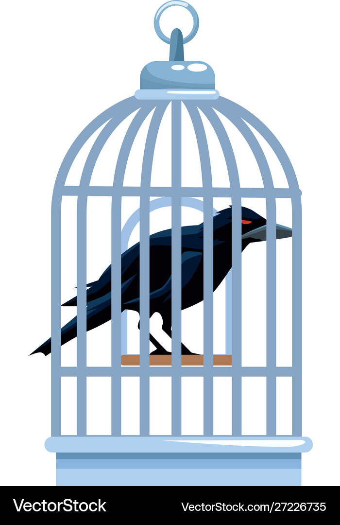 Halloween dark crow bird with cage Royalty Free Vector Image