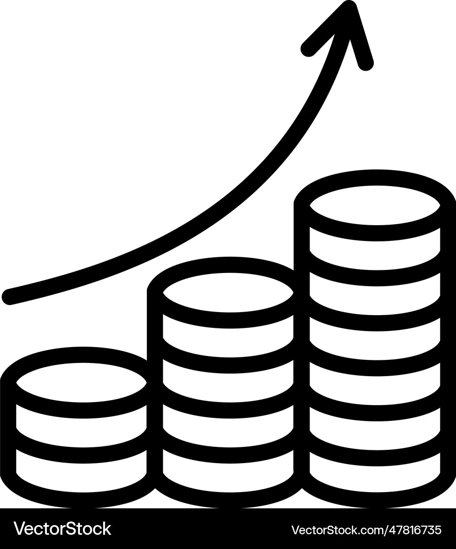 Increasing revenue outline style icon Royalty Free Vector