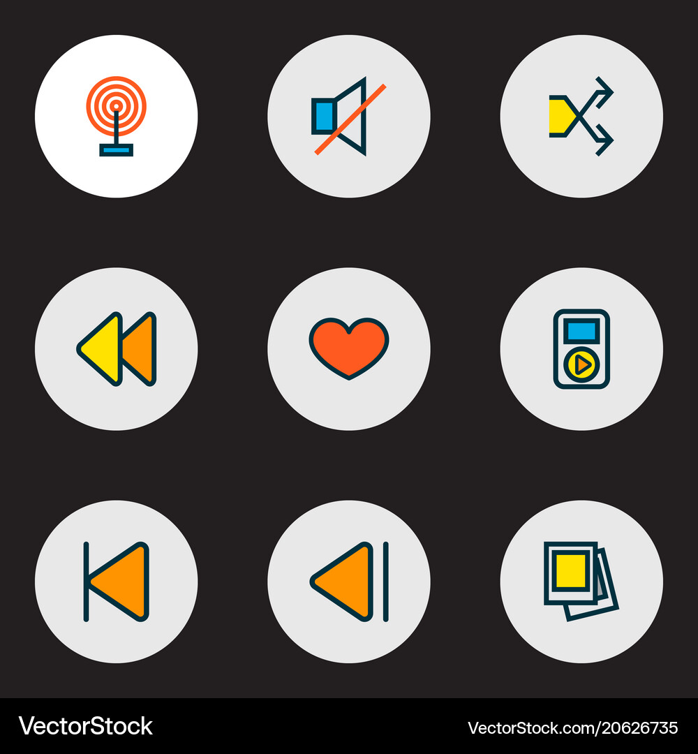 Media icons colored line set with gallery Vector Image