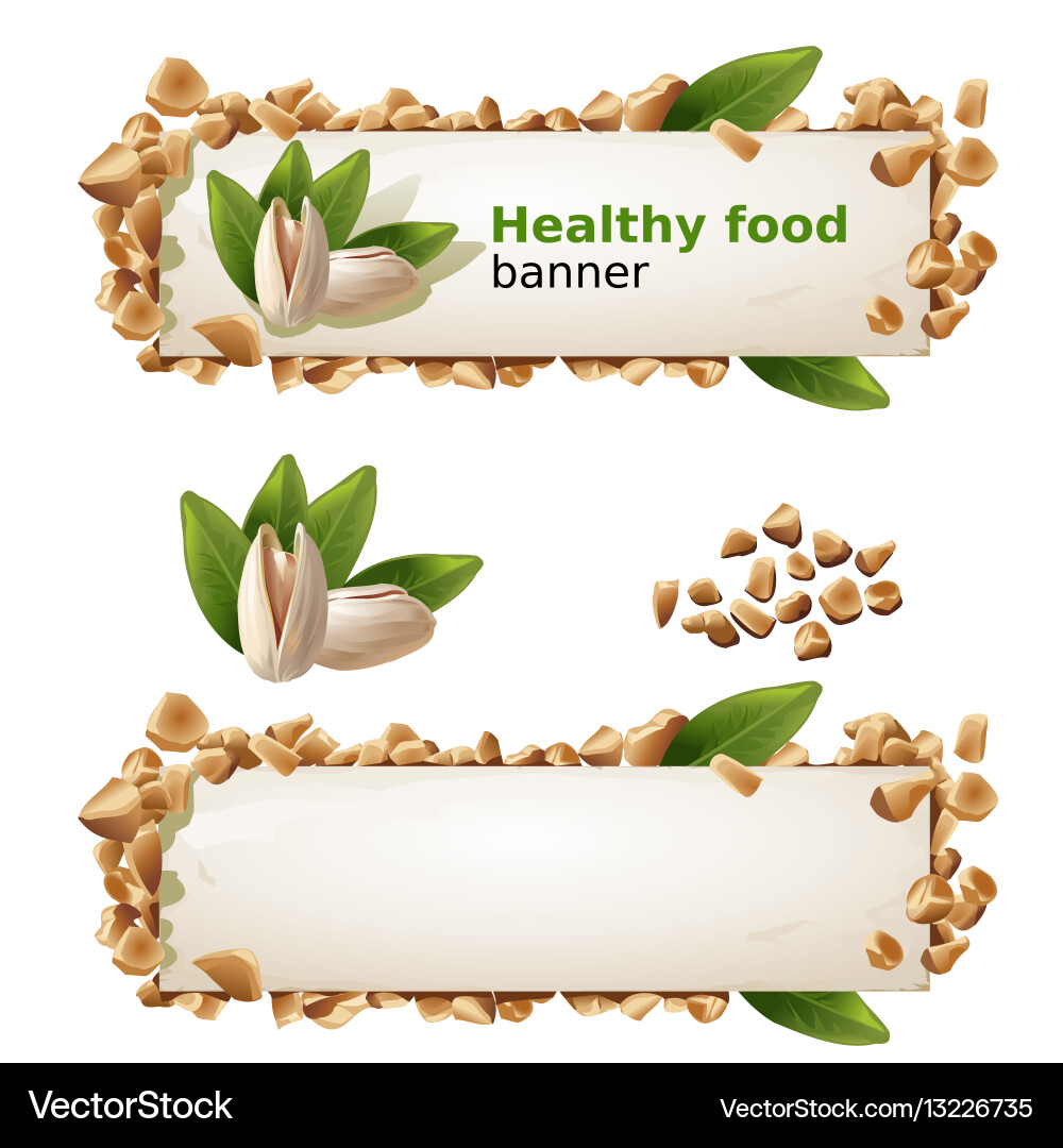 Set banners with pistachios and ground nuts Vector Image