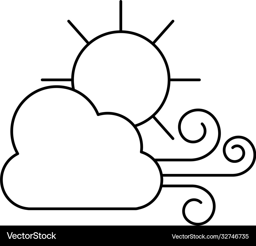 Weather concept wind cloud and sun icon line Vector Image