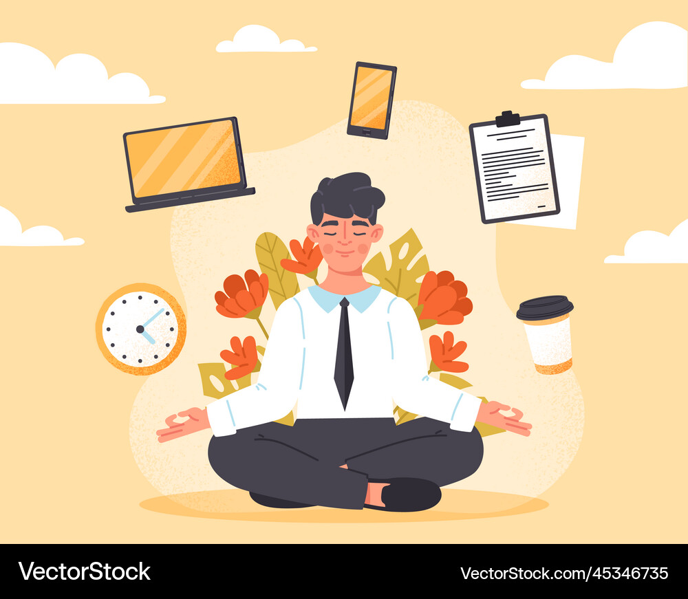 Yoga on workplace Royalty Free Vector Image - VectorStock