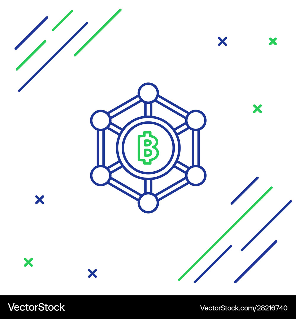 Blue and green line blockchain technology bitcoin Vector Image