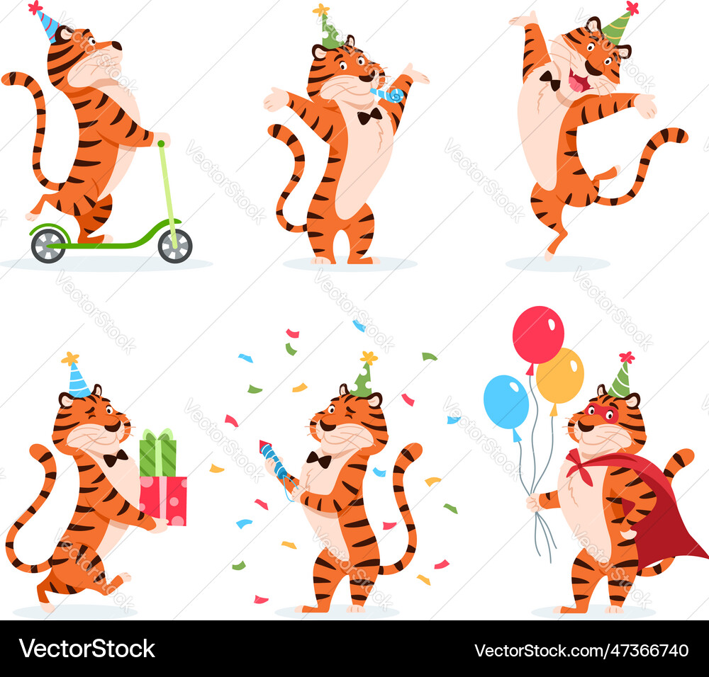 Cartoon tigers set on white background Royalty Free Vector
