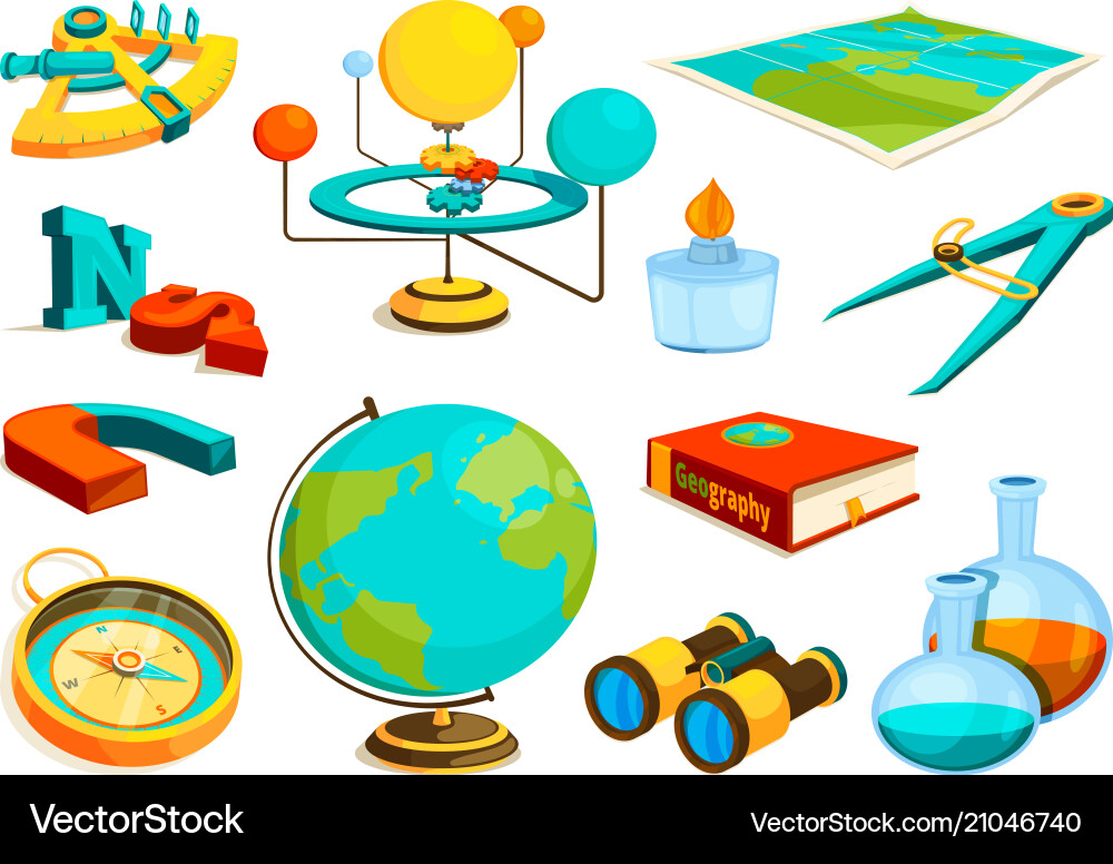 Colored pictures science and geography Royalty Free Vector