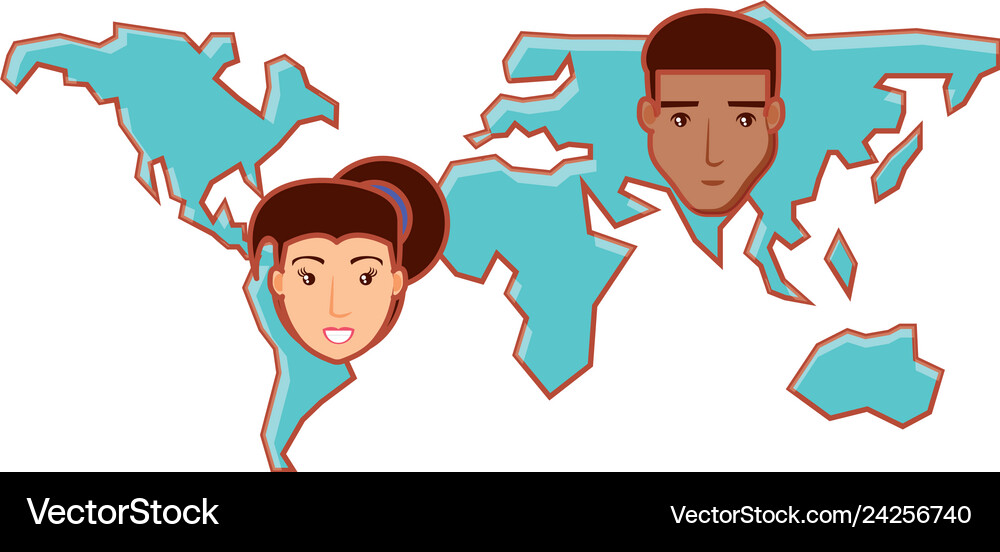 Earth planet map with head of people Royalty Free Vector
