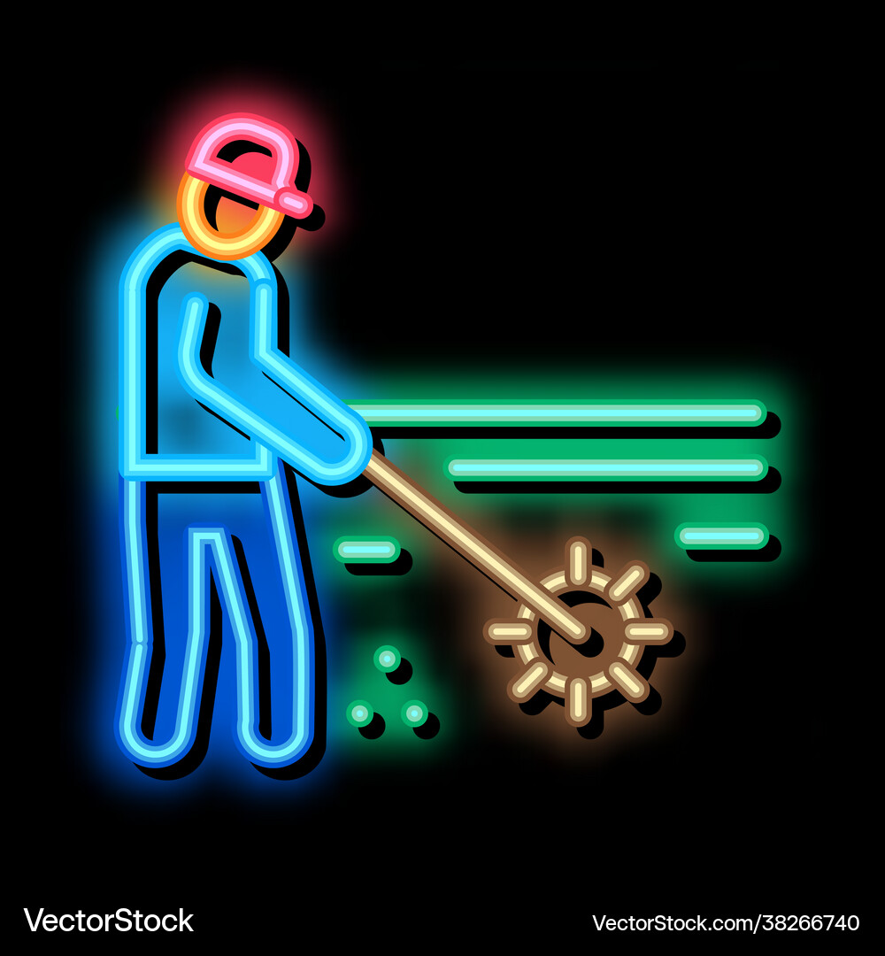 Garden worker with tool neon glow icon Royalty Free Vector