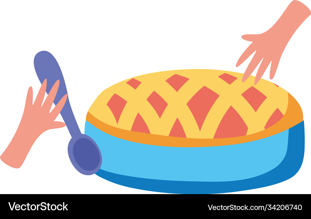 Hands with delicious sweet pie isolated icon Vector Image