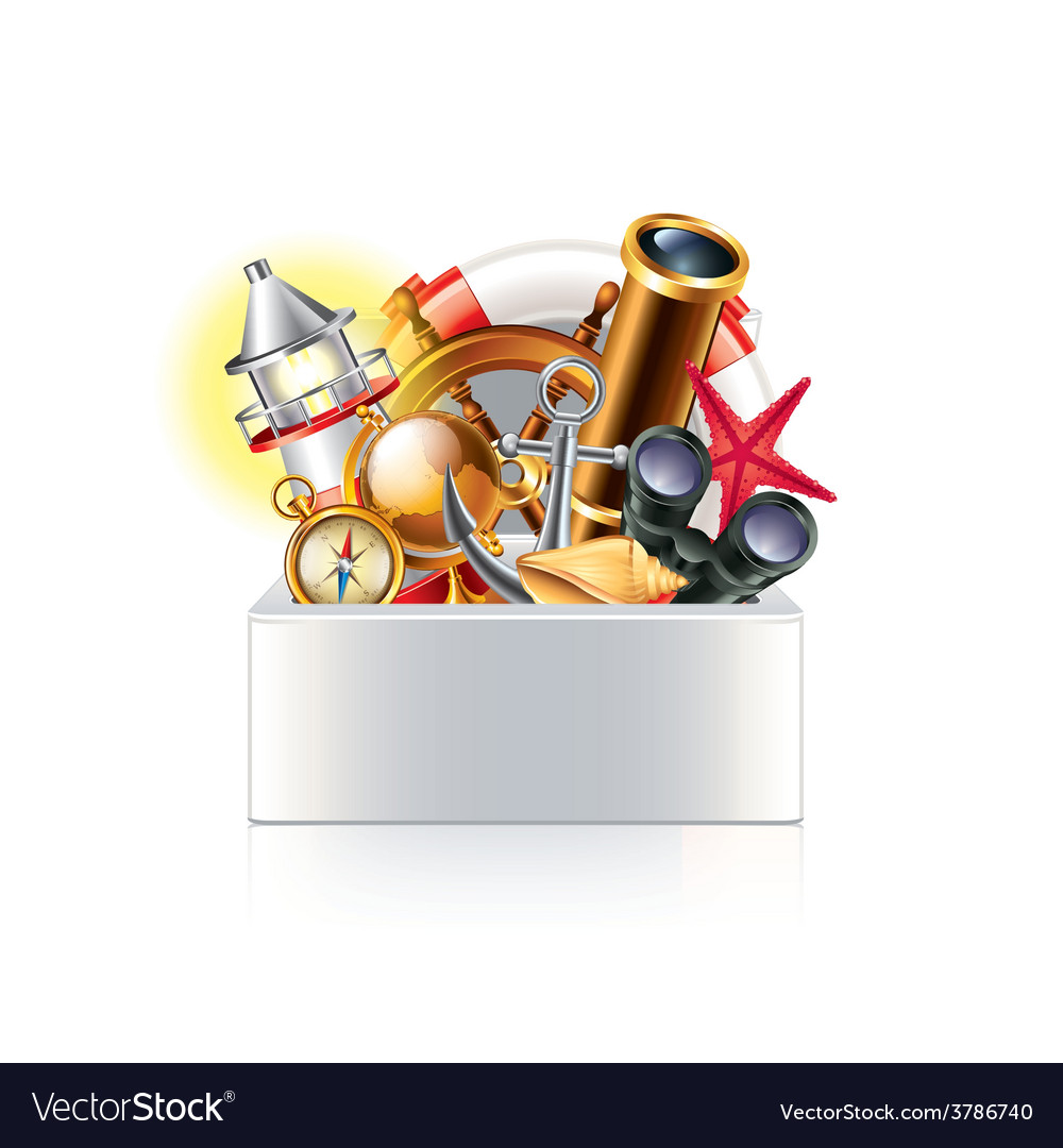 Nautical objects box isolated Royalty Free Vector Image