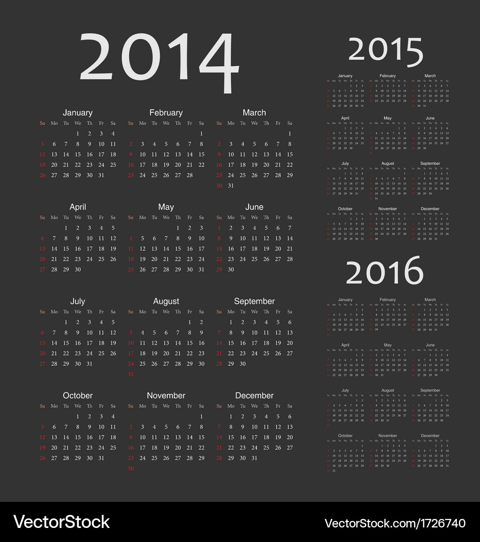 Yearly Calendars 2014 2015 2016 2017