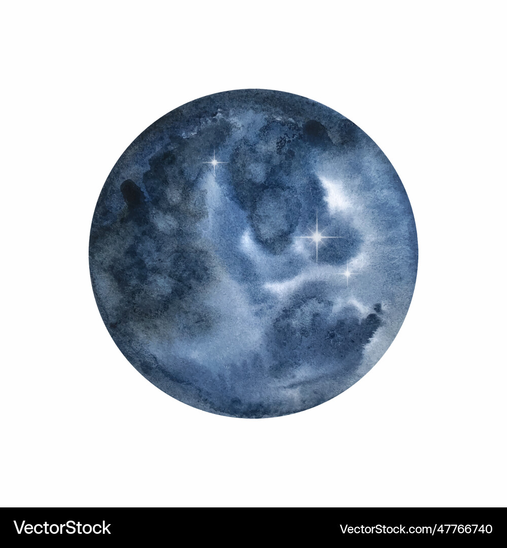 Watercolor dark blue round moon Royalty Free Vector Image