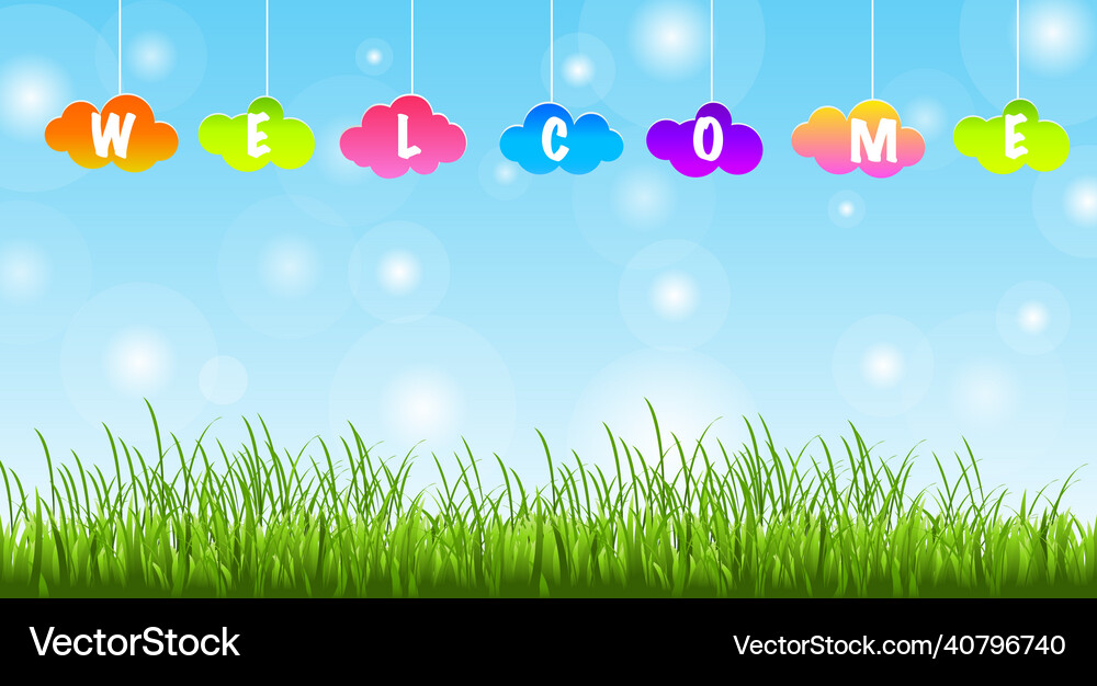 Welcome sign written on colorful clouds blue Vector Image