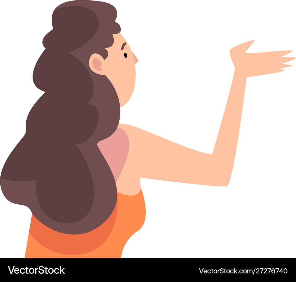 Young brunette woman gesturing view from behind Vector Image