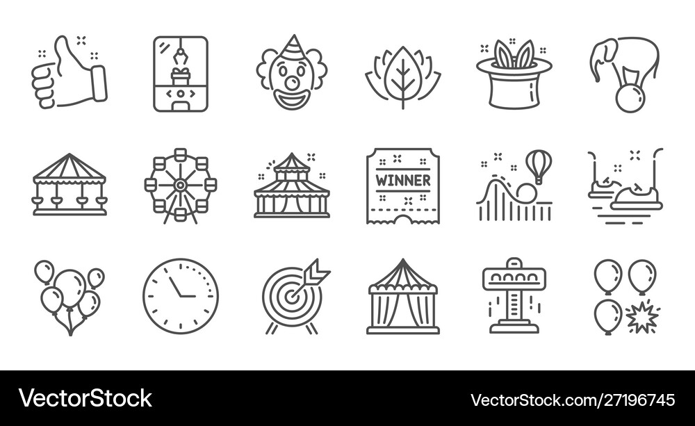 Amusement park line icons carousel roller Vector Image