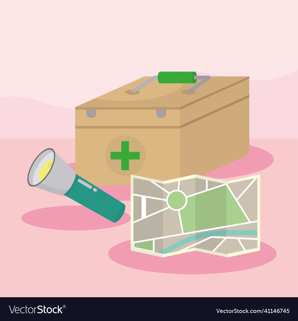 Disaster kit with map Royalty Free Vector Image