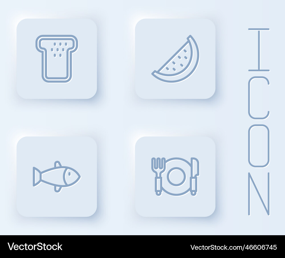 Set line bread toast watermelon fish and plate Vector Image