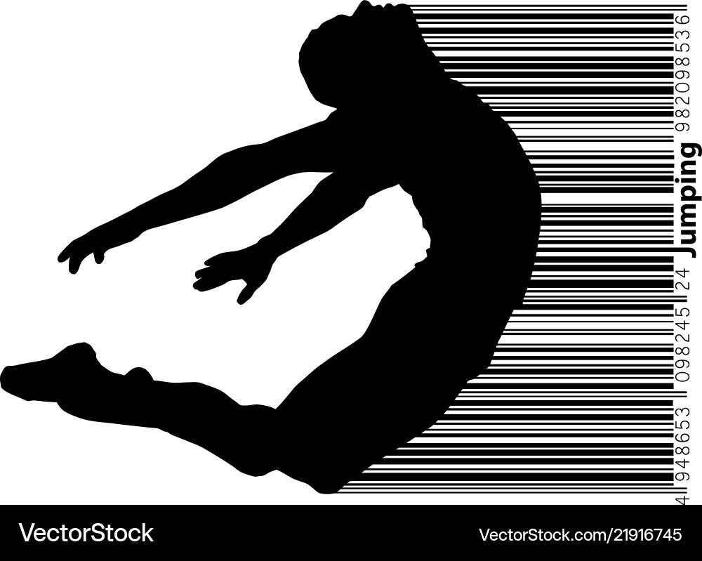 Silhouette of a jumping man and barcode Royalty Free Vector