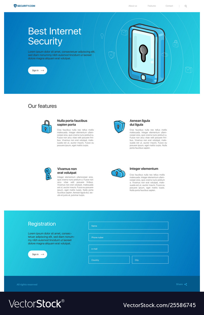 Website template layout for security landing page Vector Image