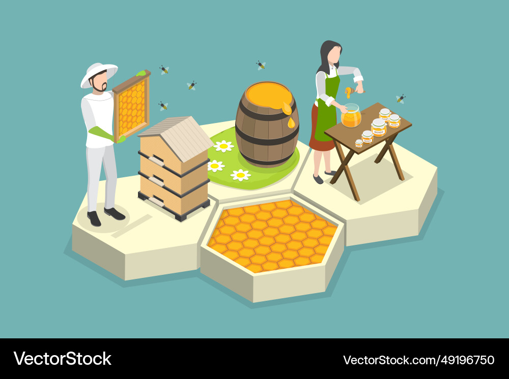 3d isometric flat of beekeeper Royalty Free Vector Image