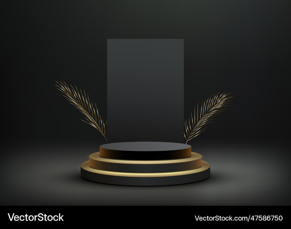 3d realistic empty gold and black cylinder podium Vector Image