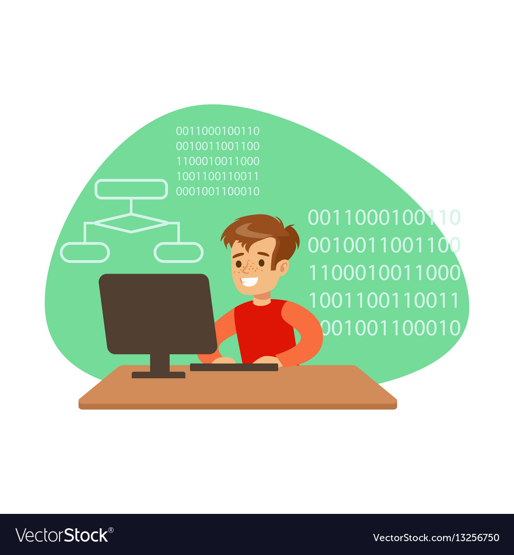 Boy programmer coding kid doing computer science Vector Image