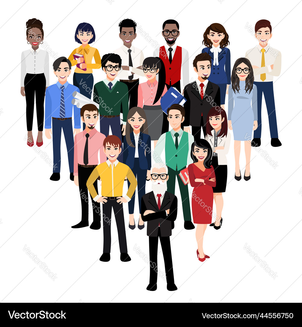 Cartoon character with executives team standing Vector Image