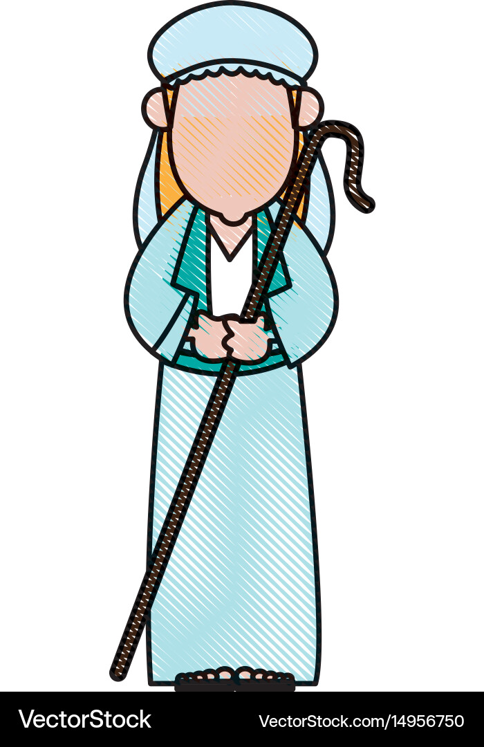 Cartoon shepherd holding stick with tunic Vector Image