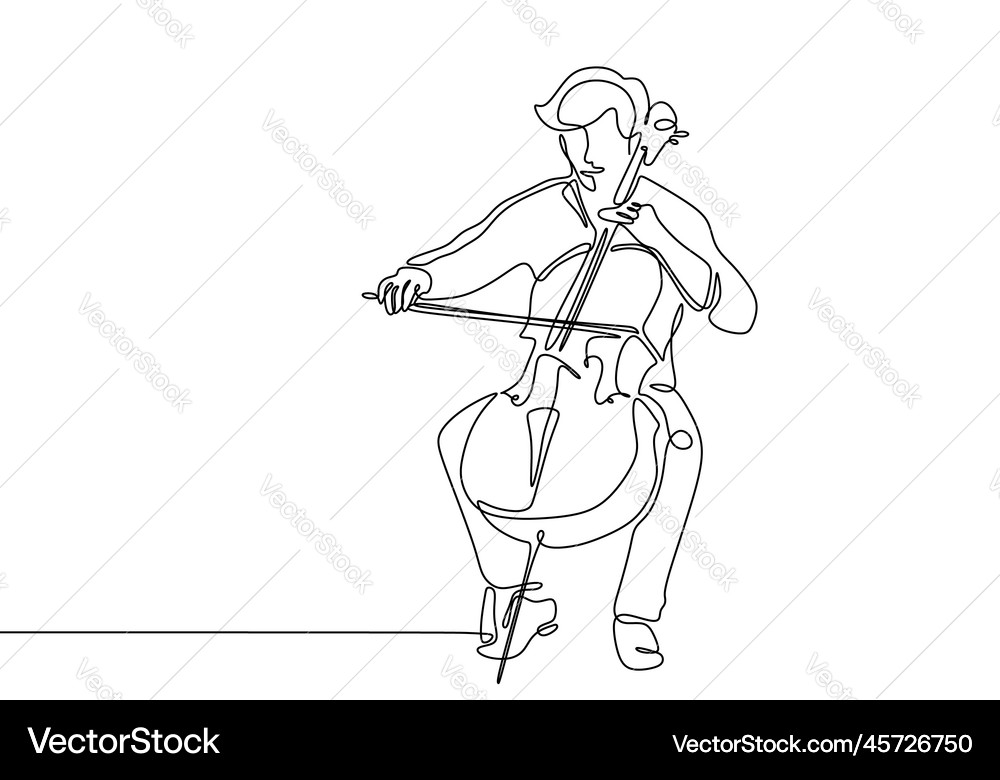 Continuous line person playing cello minimalism Vector Image