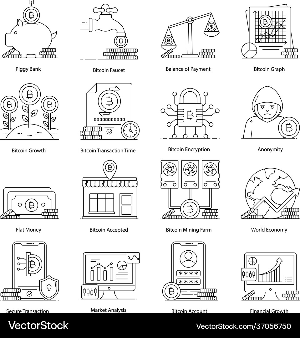 Digital currency linear outline Royalty Free Vector Image